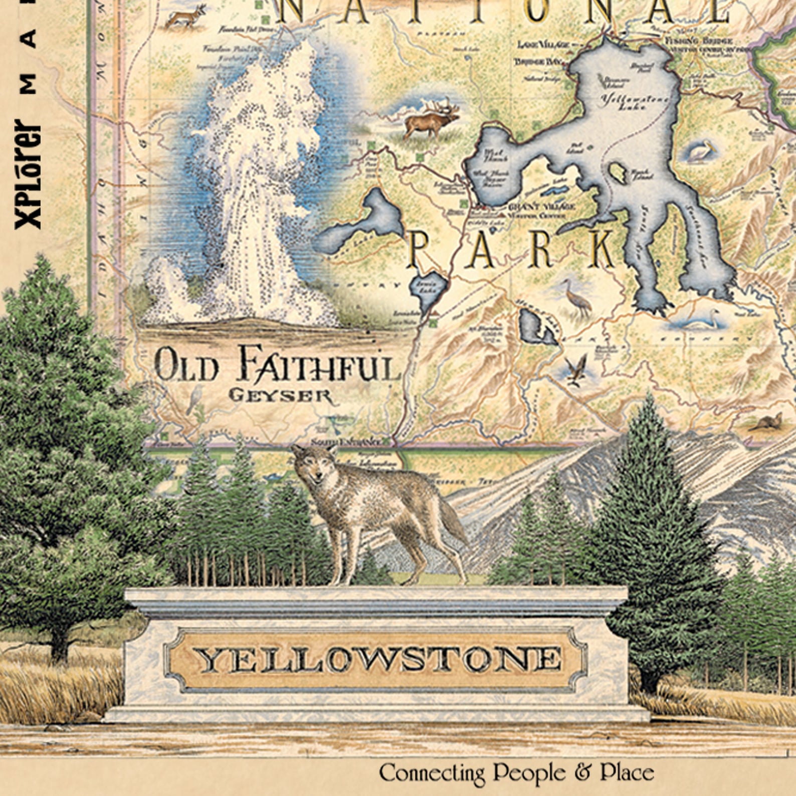 Yellowstone National Park Hand-drawn Map Poster-authentic 18x24 Vintage ...
