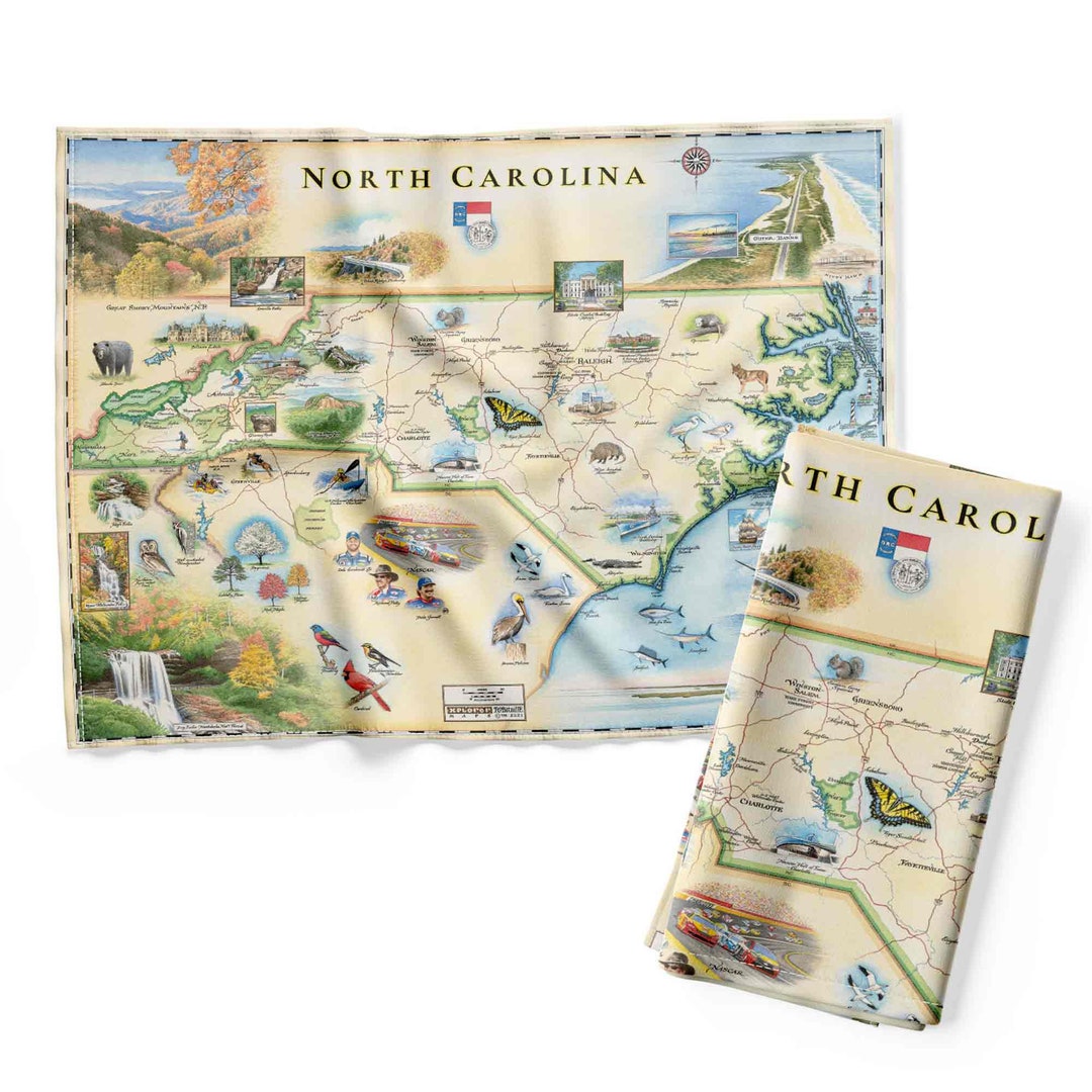 North Carolina State Map Kitchen Towel - Decorative Flour Sack Tea ...