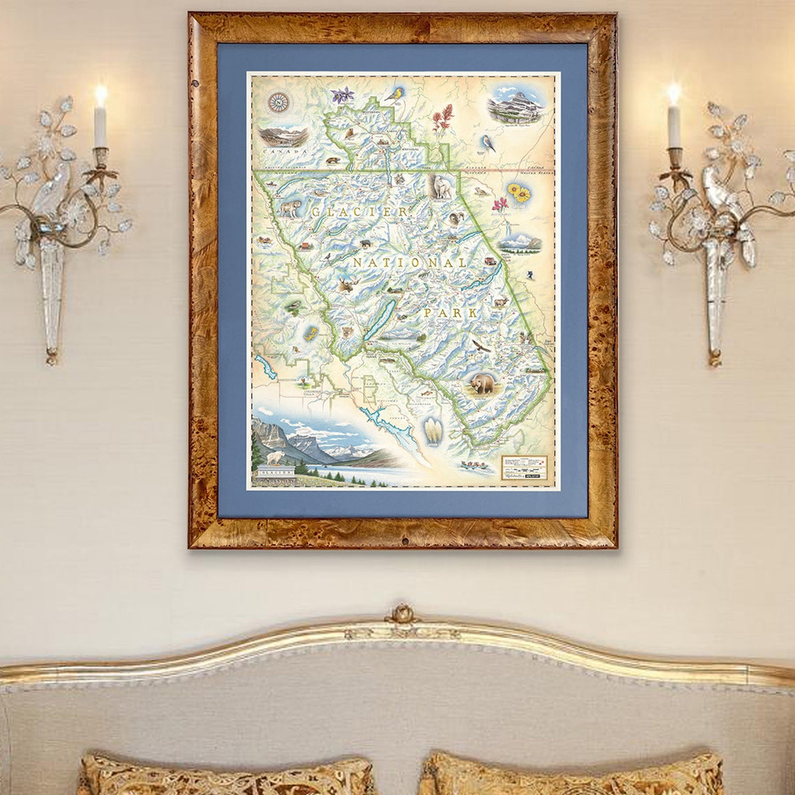 Glacier National Park Hand-drawn Map Poster - Authentic 18x24 Vintage ...