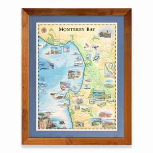 Monterey Bay Hand-drawn Map Poster | Authentic 18x24 Lithographic Print ...