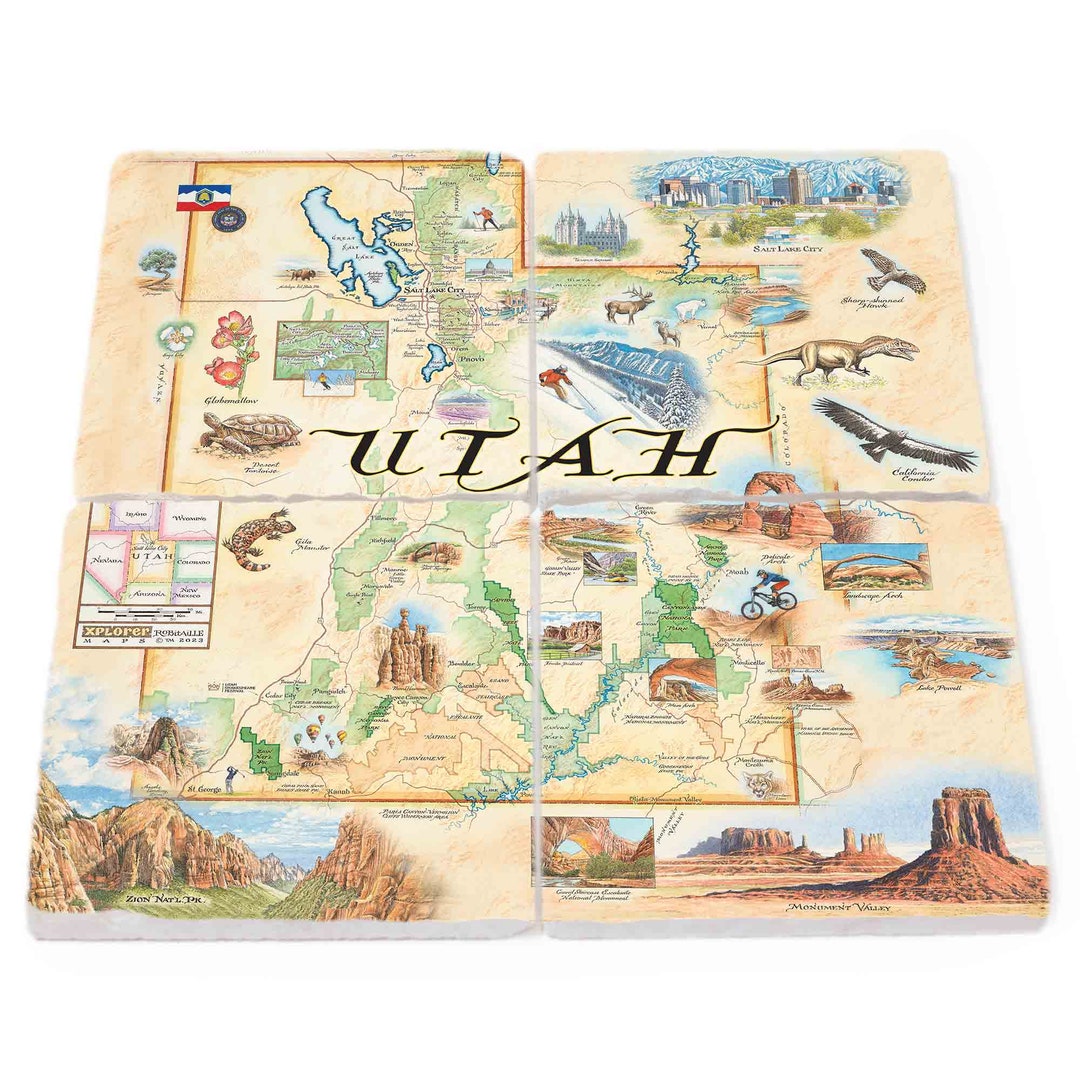 Utah Map Natural Stone Coasters - Set of 4, Made in USA - Etsy