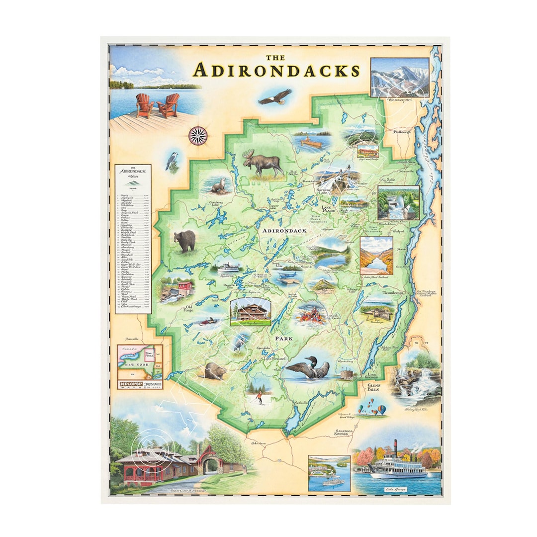 Adirondacks Map Print, Hand-drawn Vintage Style, New York Art - Etsy