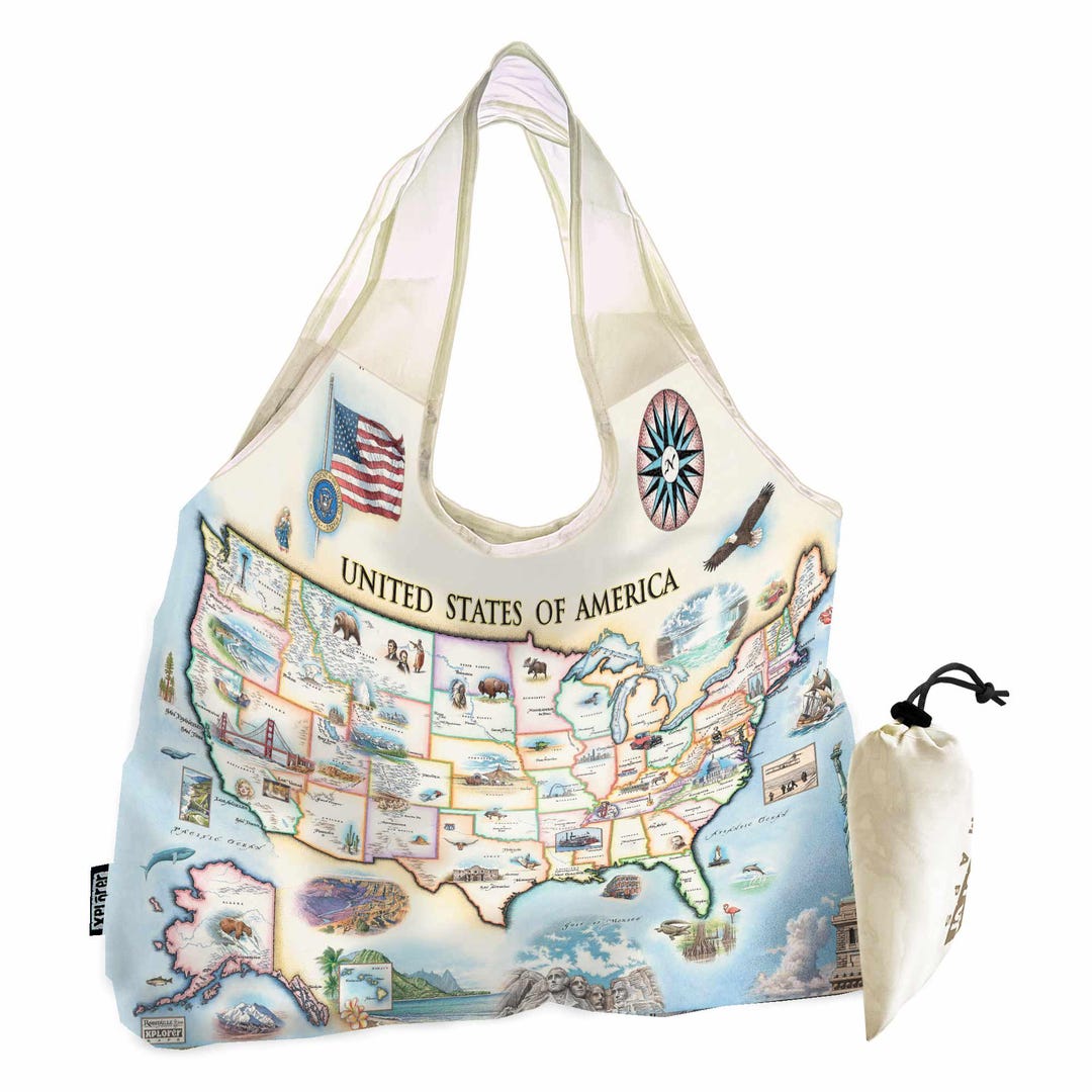 United States of America Map Nylon Pouch Tote Bag - Reusable, Eco ...