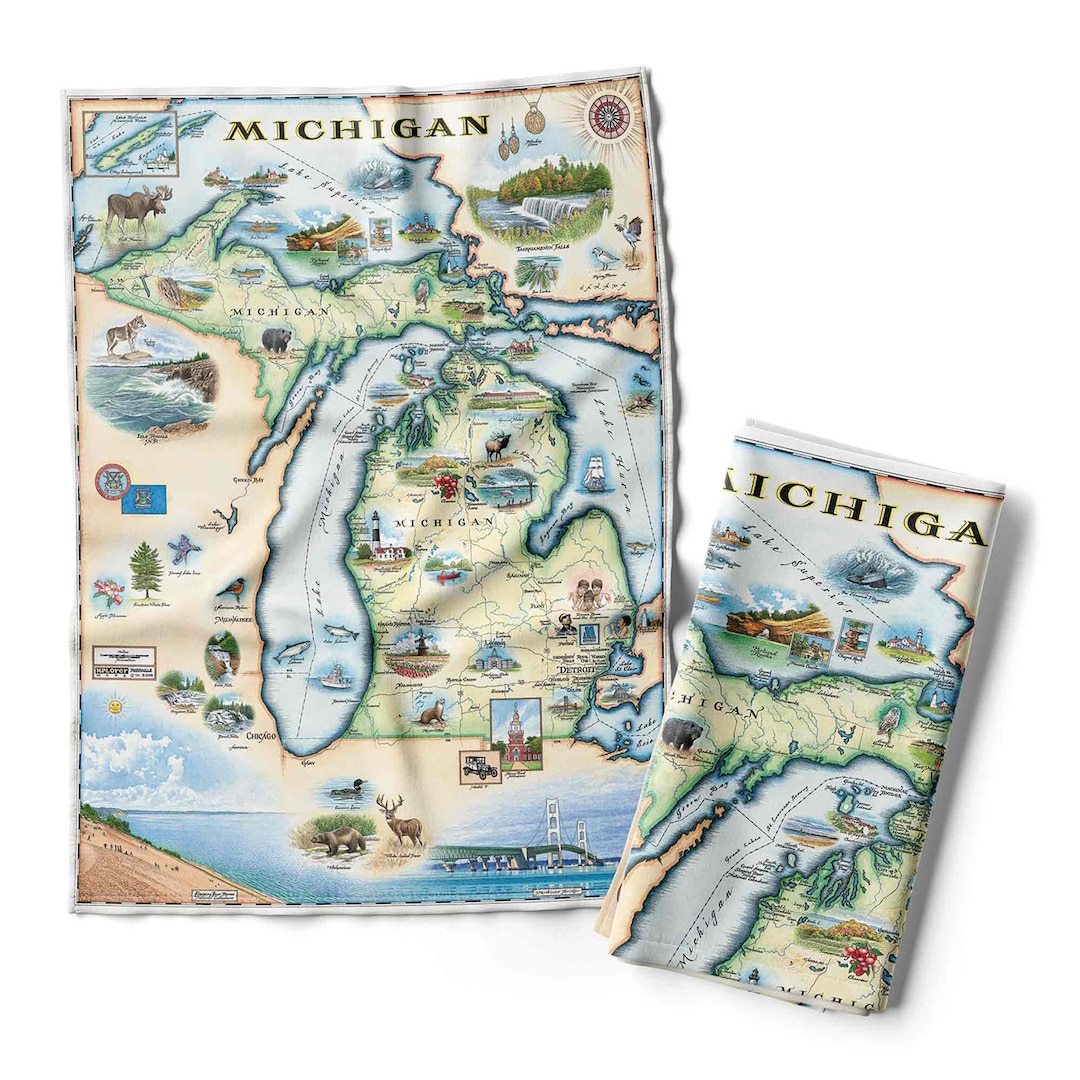 Michigan State Map Kitchen Towel – Decorative Flour Sack Cotton Tea ...