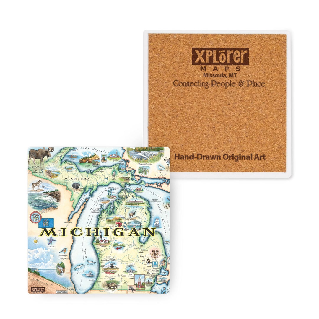 Michigan State Map Ceramic Coasters With Cork Base - Set of 4 - Etsy