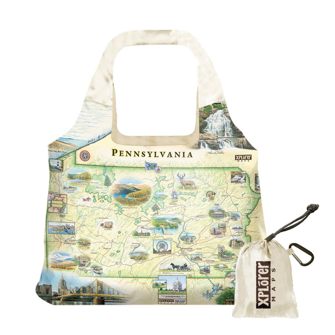Pennsylvania State Map Nylon Pouch Tote Bag - Reusable, Eco-friendly ...