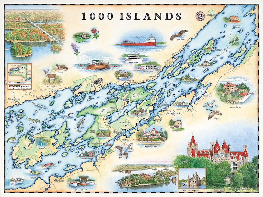 1000 Islands Hand-drawn Map Poster | Authentic 24x18-vintage-style ...