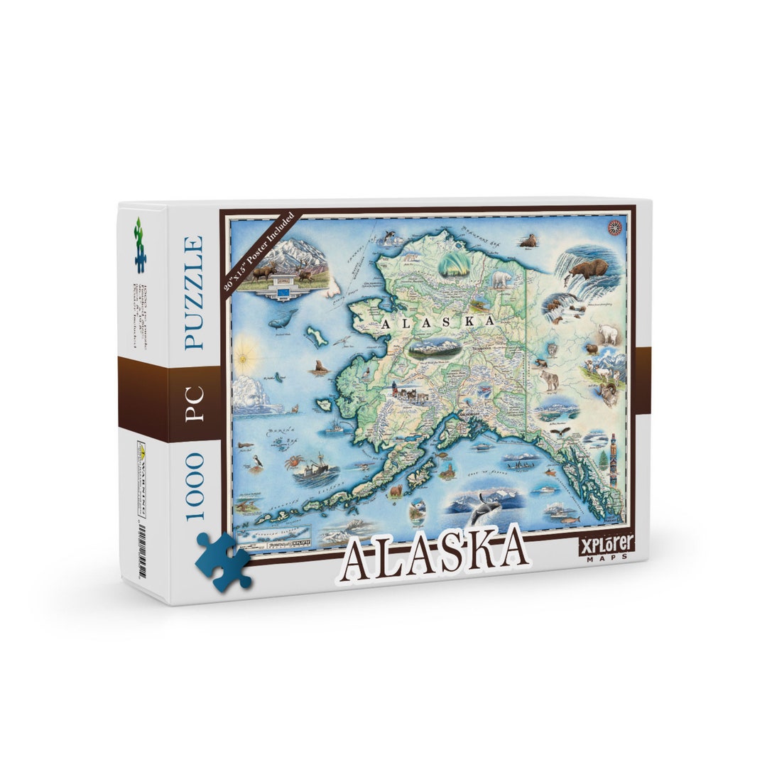 Alaska State Map Puzzle - 1000 Pieces, Includes Poster - Etsy