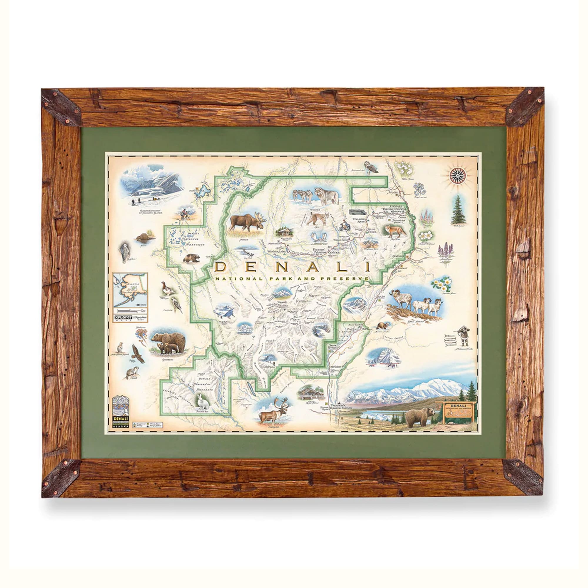 Denali National Park Hand-drawn Map Poster - Authentic 24x18 Vintage ...