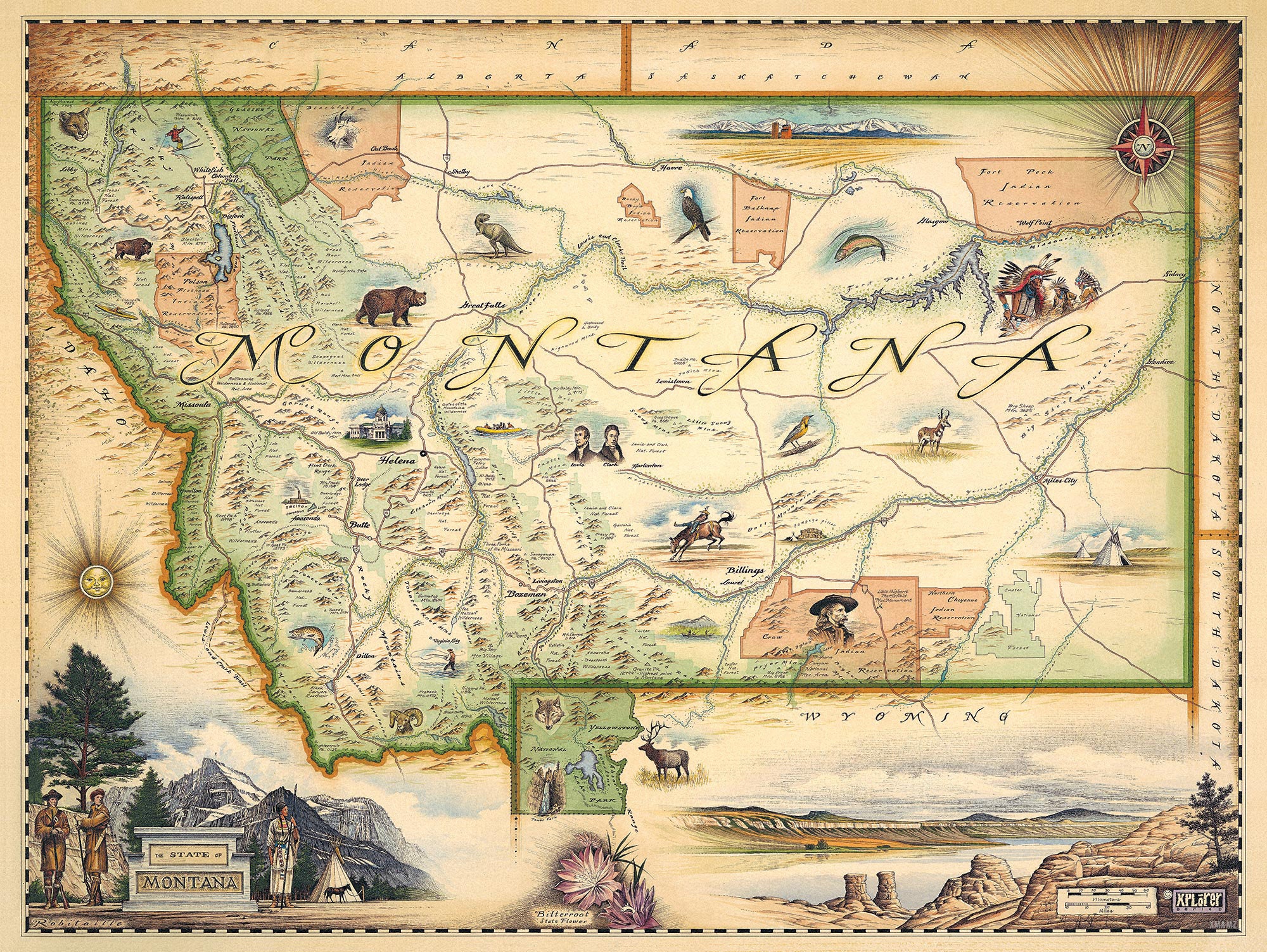 Montana State Hand-drawn Map Poster Authentic - Etsy