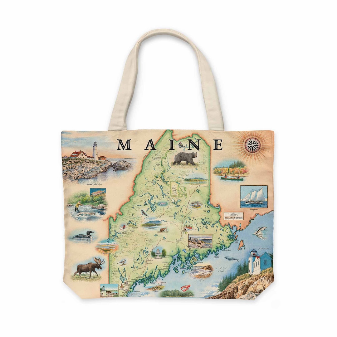 Maine State Map Canvas Tote - Reusable & Eco-friendly Grocery Bag - Etsy