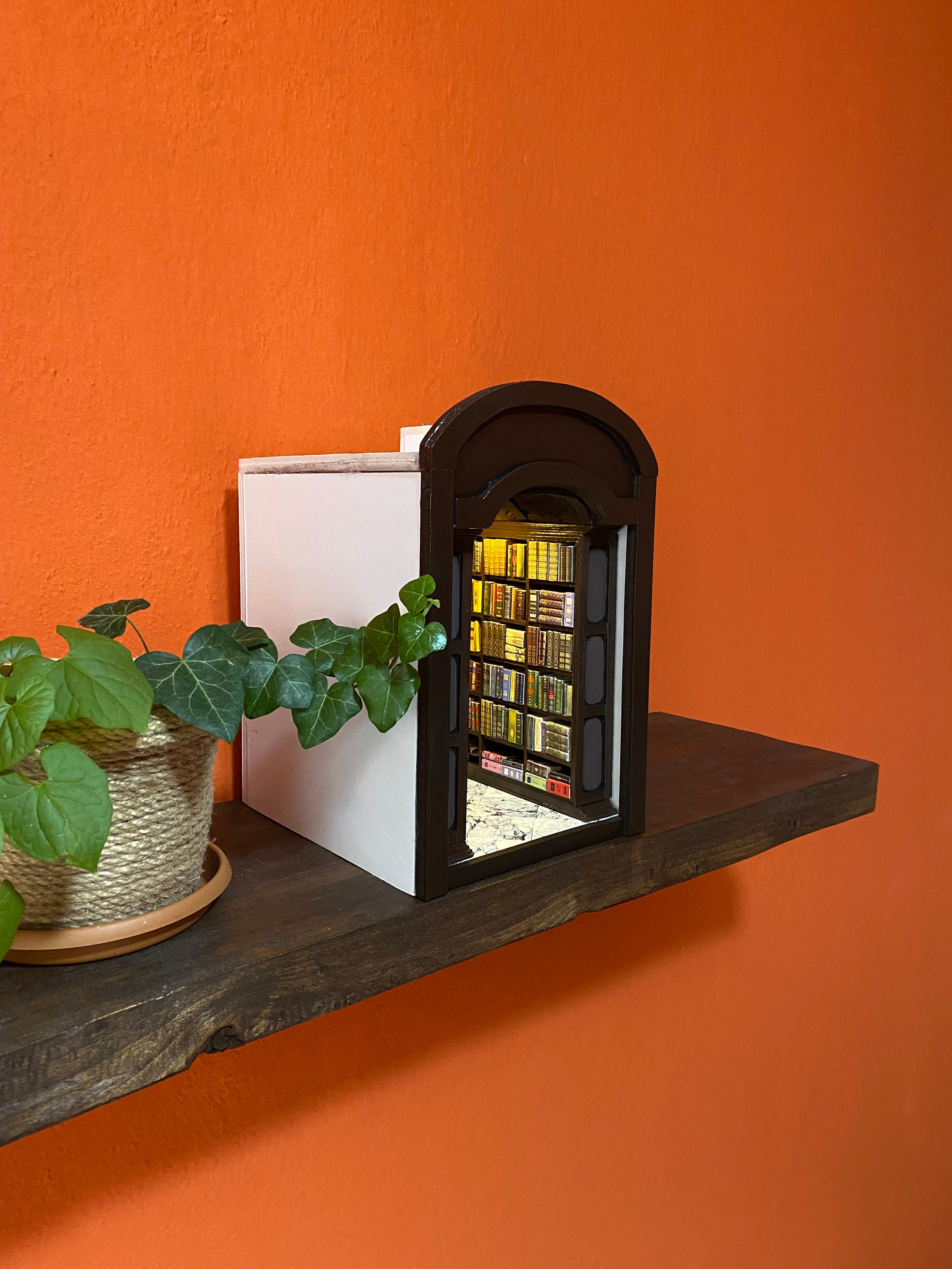 Library Book Nook | Miniature Diorama | Handmade Bookshelf Insert With ...