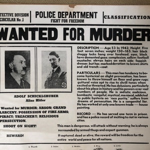 Wanted for Murder Poster Hitler 1945 Original Vintage Posters Police ...