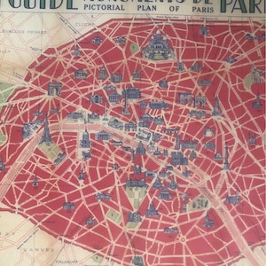 Plan Guide Monuments of Paris Visitor Map France Pop Art French Decor ...
