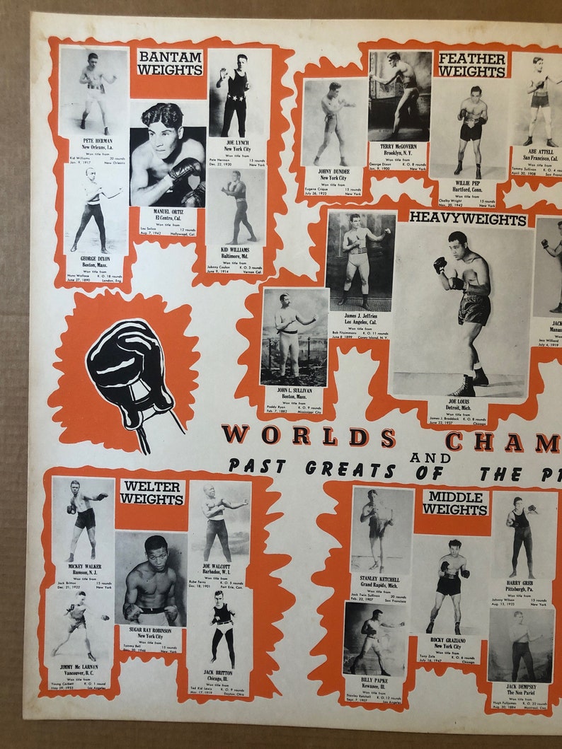 World Champions Past Greats of the Prize Ring Vintage Poster Boxing ...