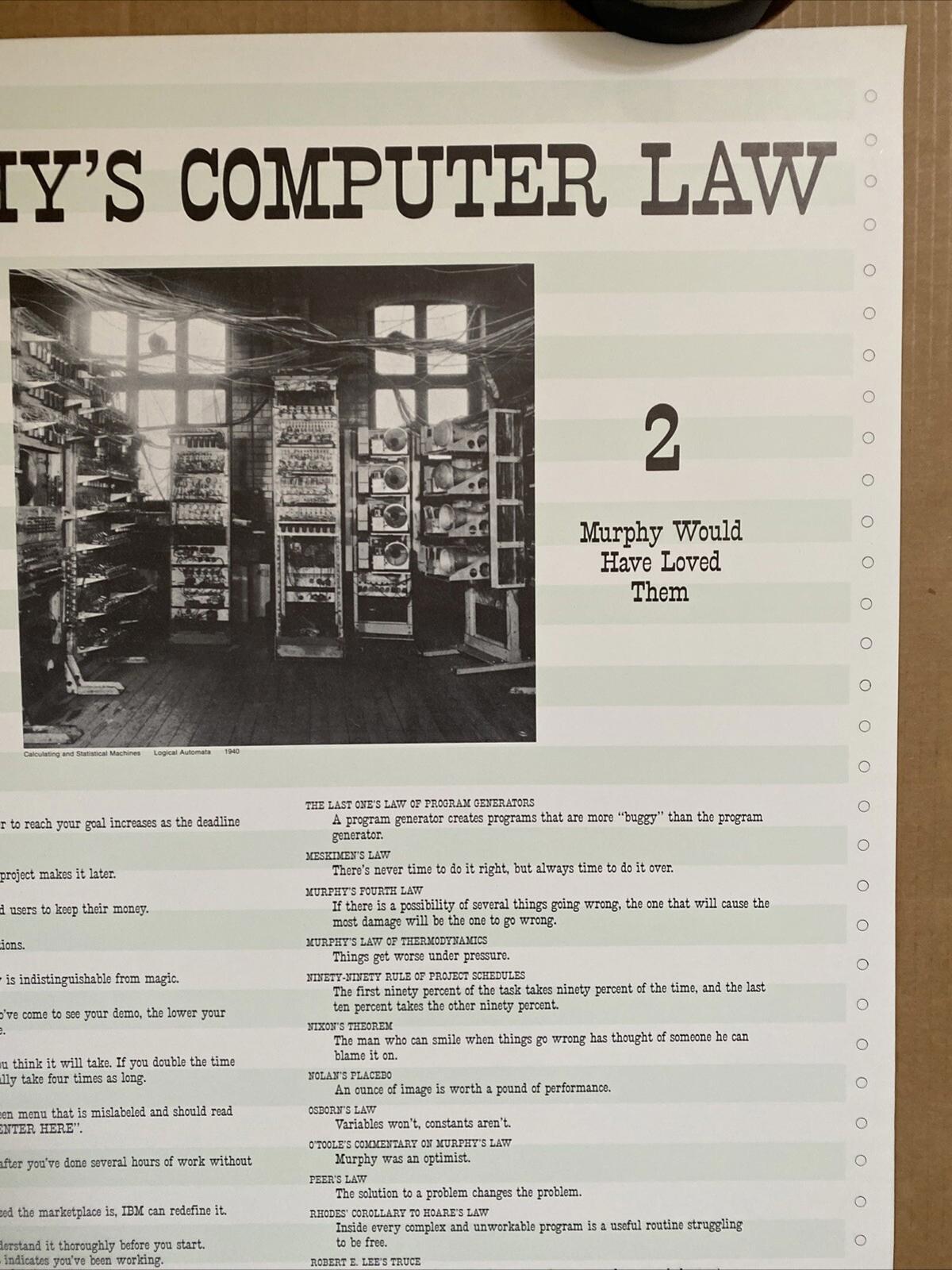 Murphys Computer Law Poster Original Vintage Coding Science Computers ...
