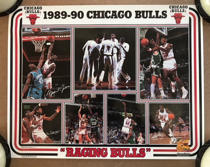 Vintage Original 1990s Chicago Bulls Collage Poster Raging Bulls 1990 ...