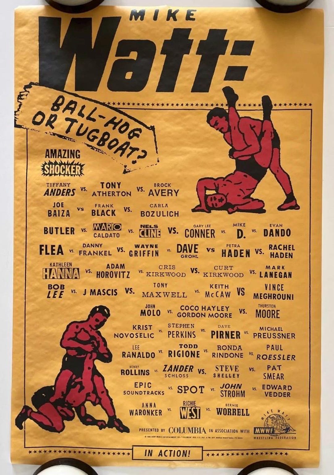 Vintage 1995 Mike Watt Ball Hog or Tugboat Movie Poster 90s Wrestling ...