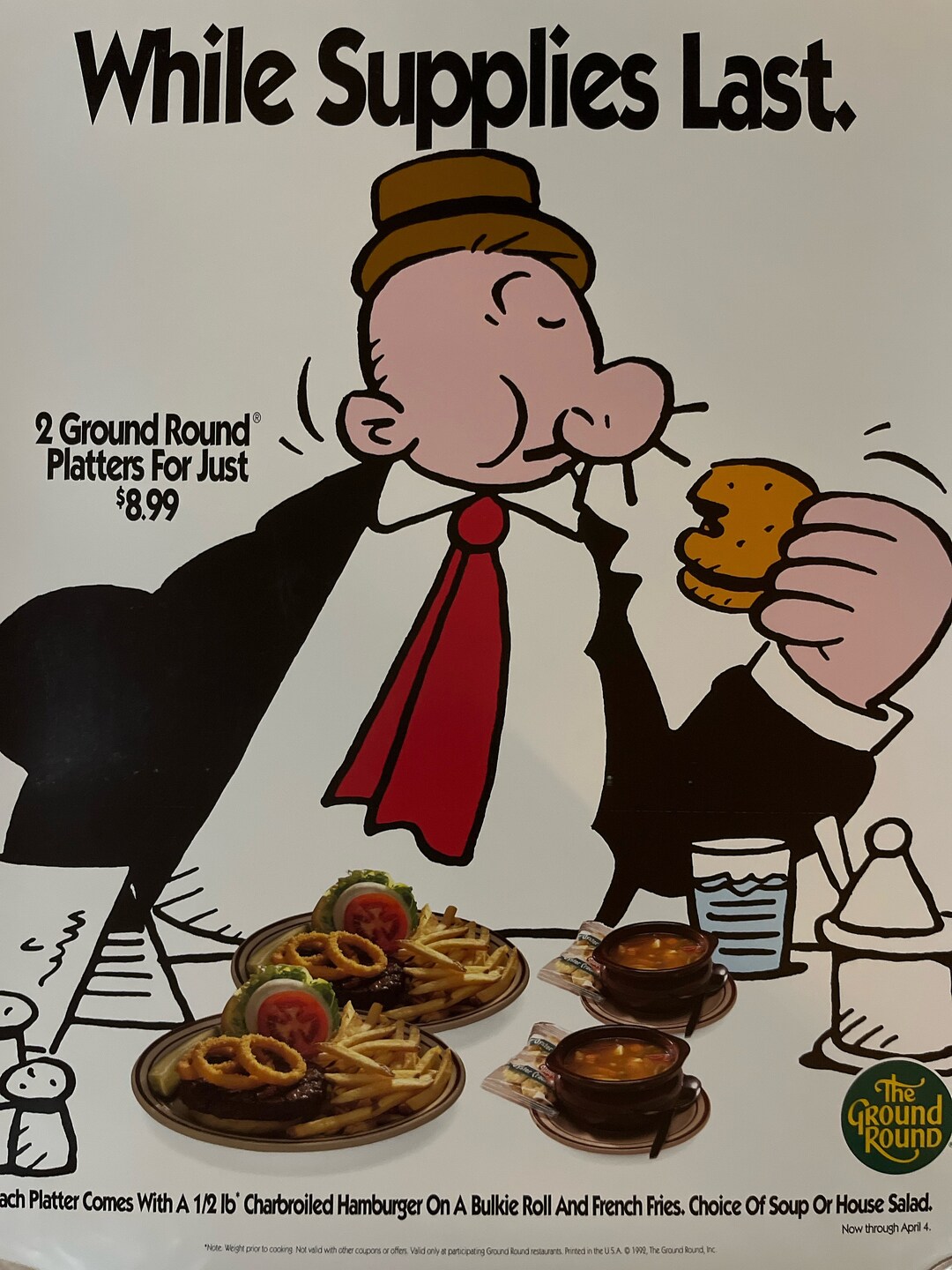 Wimpy Original Vintage Poster Cheeseburger Comic Cartoon Ad Ground ...