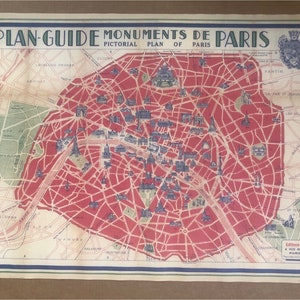 Plan Guide Monuments of Paris Visitor Map France Pop Art French Decor ...