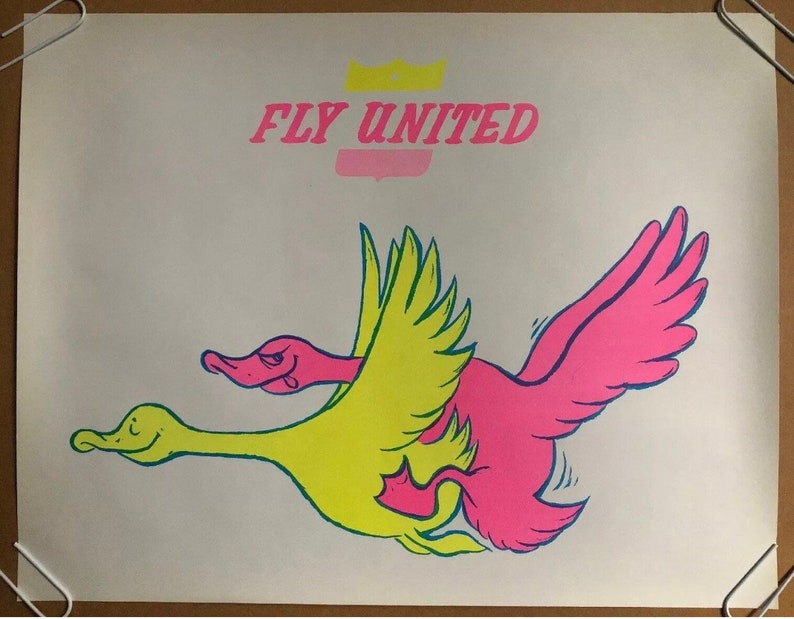 Original Vintage Blacklight Poster Fly United Airlines Geese - Etsy ...