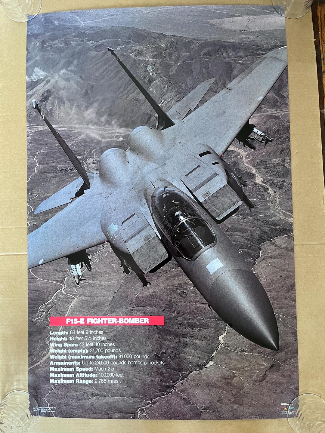 F-15E Fighter Bomber Jet Vintage Poster US Airforce Fight Plane 1991 ...
