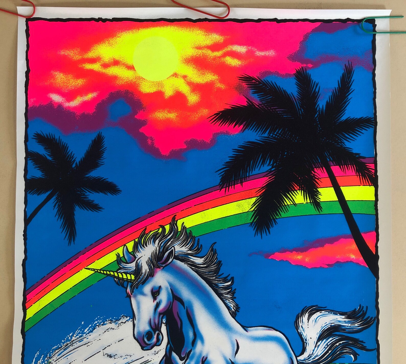Original vintage black light Unicorn poster rainbow ocean | Etsy