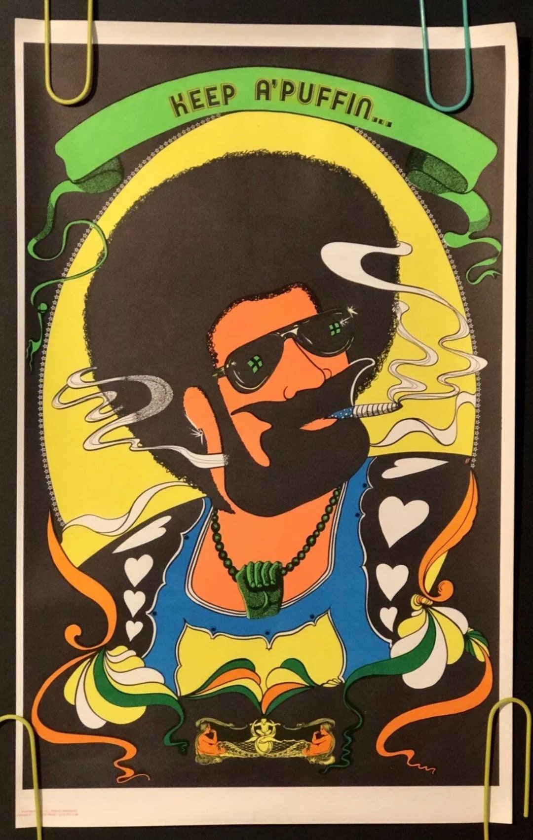 Keep A Puffin Original Vintage Blacklight Poster Afro Man Marijuana ...