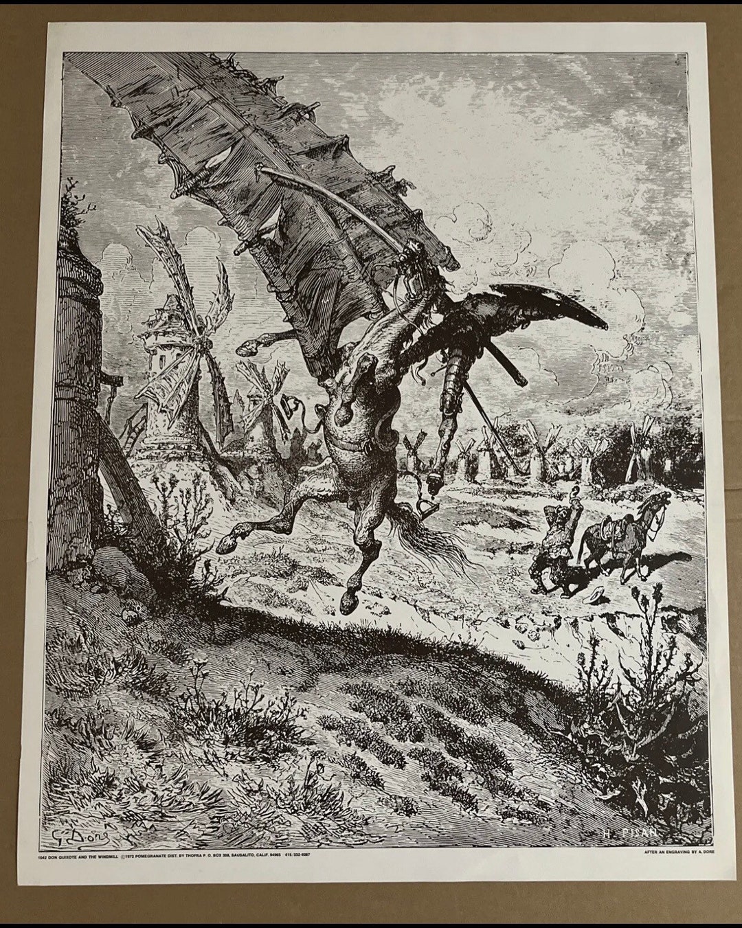 Don Quixote and Windmill Vintage Poster A. Dore Engraving 1972 ...