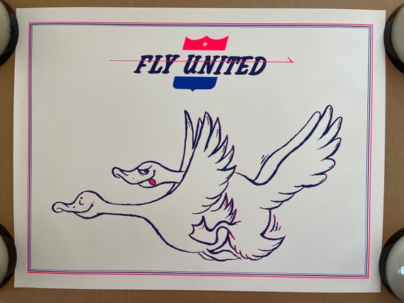Vintage Original 1970s Fly United Poster Airplane Birds Love - Etsy