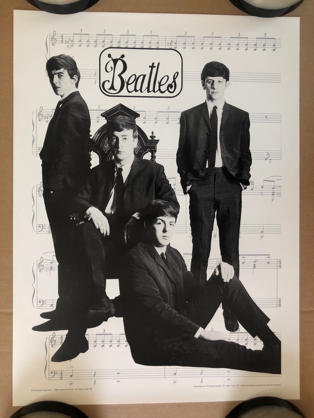 The Beatles Vintage Poster Black and White Silver Screen 1982 on Stage ...