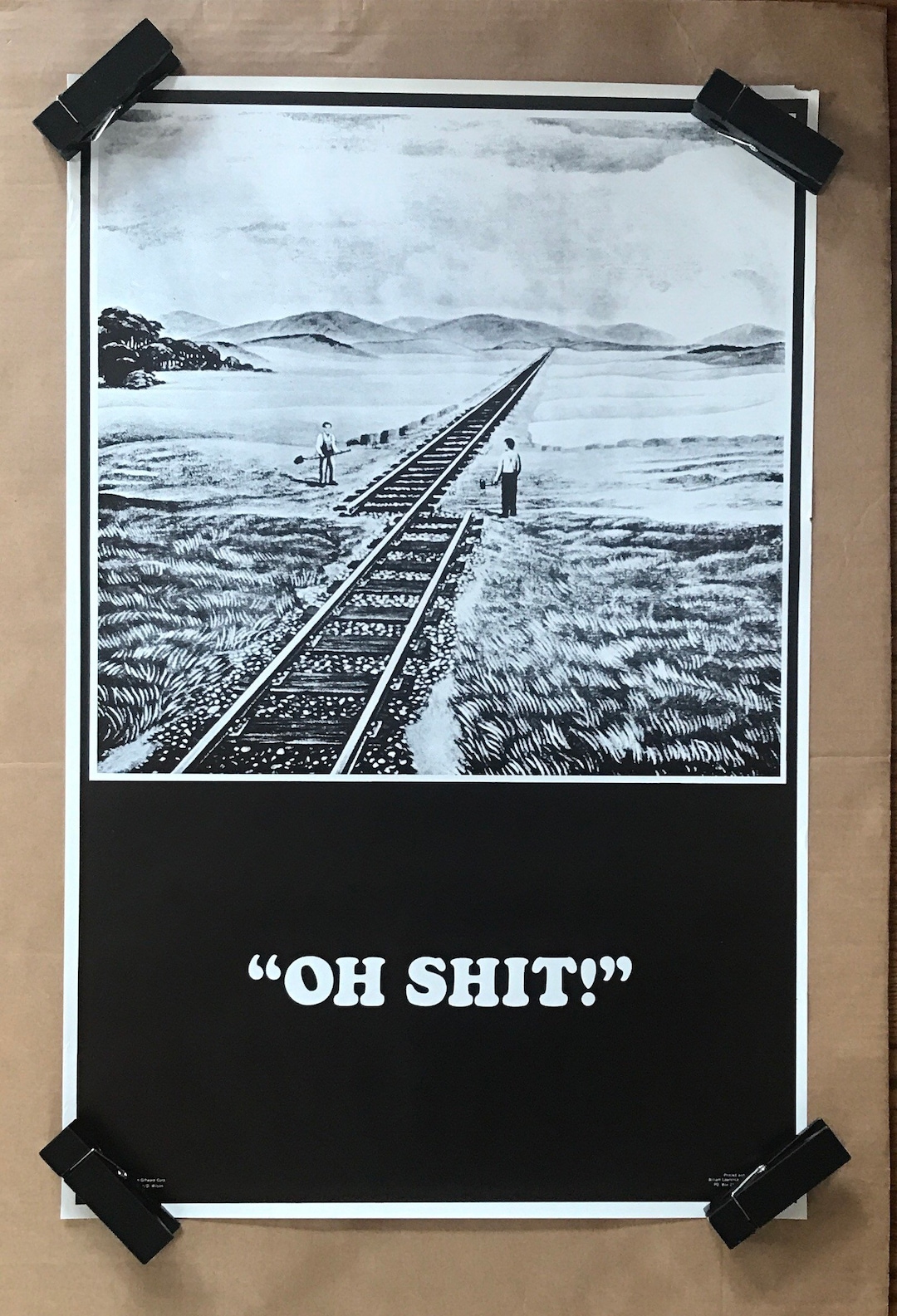Vintage Original 1975 Oh Sh*t! Train Tracks Poster Black and White ...