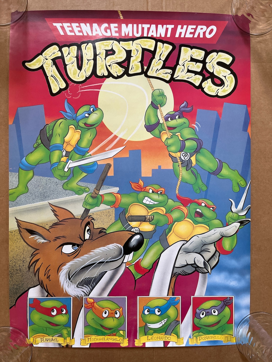 Vintage Poster Teenage Mutant Ninja Turtles 1990s Cartoon Illustration ...