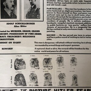 Wanted for Murder Poster Hitler 1945 Original Vintage Posters Police ...