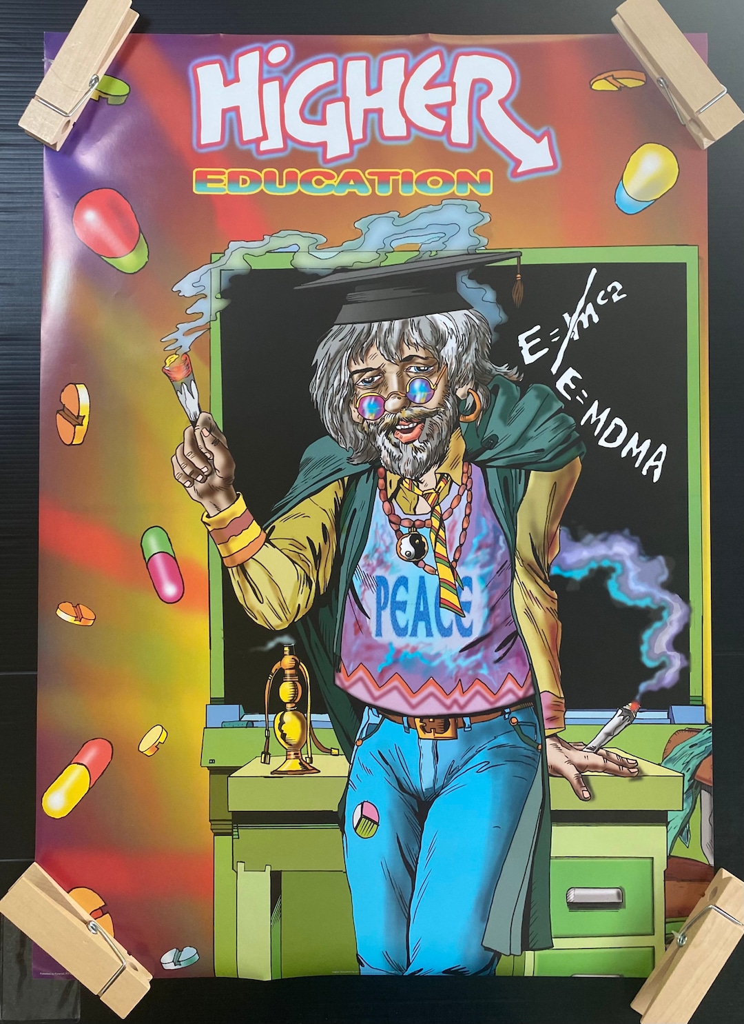 Higher Education Hippy Man Stoner Pitt Head Original Vintage Headshop ...
