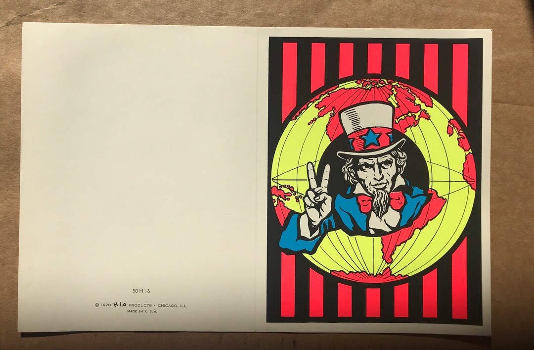 Vintage Original 1970 Uncle Sam Let There Be Peace Blacklight Greeting ...