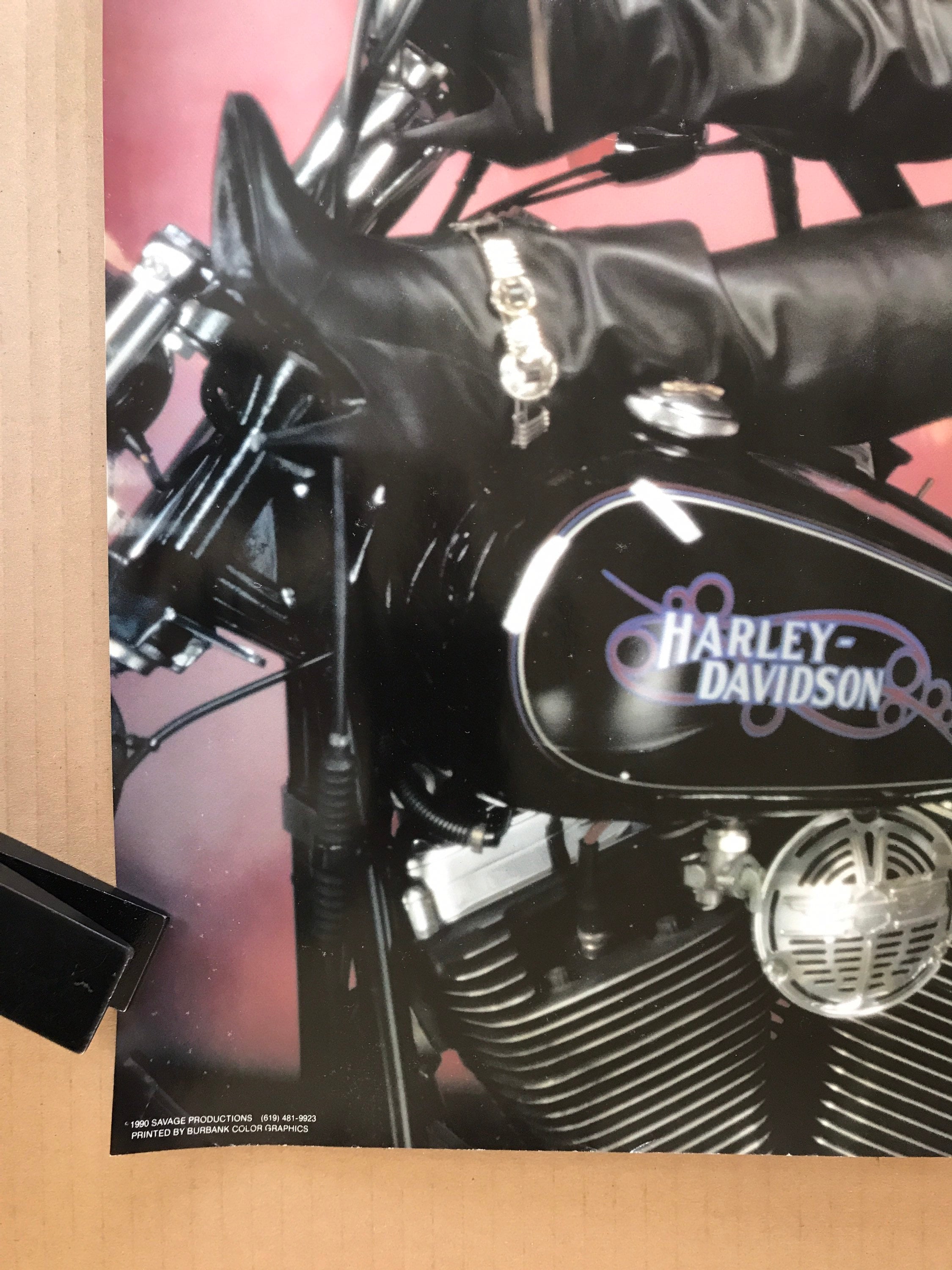 Vintage Original 1990 Harley Davidson Motorcycle Biker Babe Pinup ...