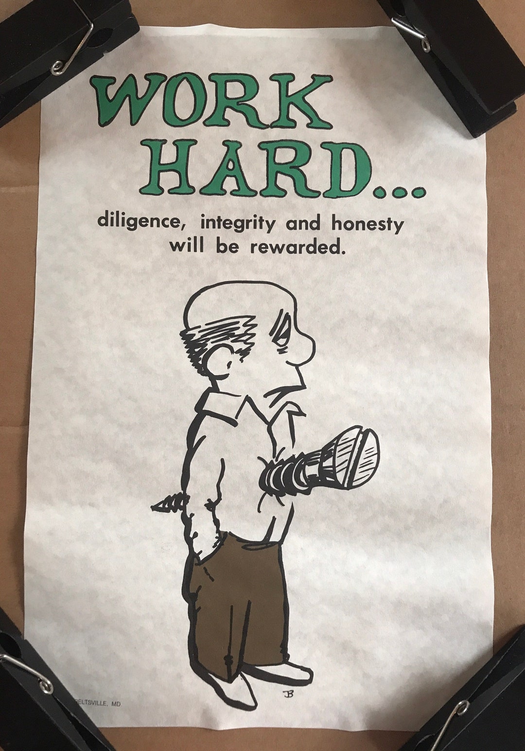 Vintage Original 1978 Work Hard Poster Diligence Integrity Honesty ...