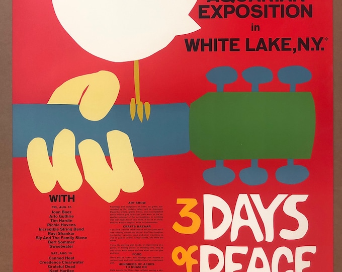 Vintage Woodstock Poster Arnold Skolnick Large 1969 Peace Music Dove - Etsy