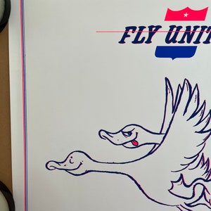 Vintage Original 1970s Fly United Poster Airplane Birds Love Together ...