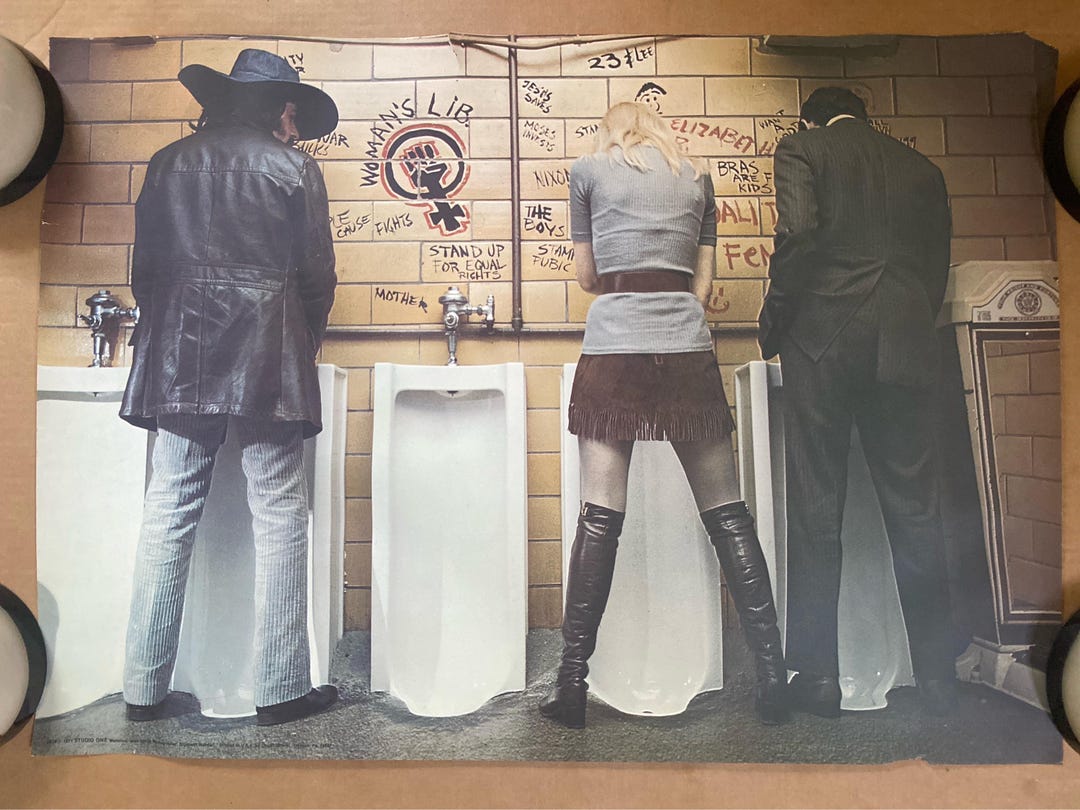 Urinal Women in Mens Room 1970s Original Vintage Poster Womens Lib Joke ...