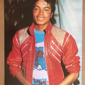 Vintage Original 1980s Michael Jackson Pinup Poster Red Leather Jacket ...