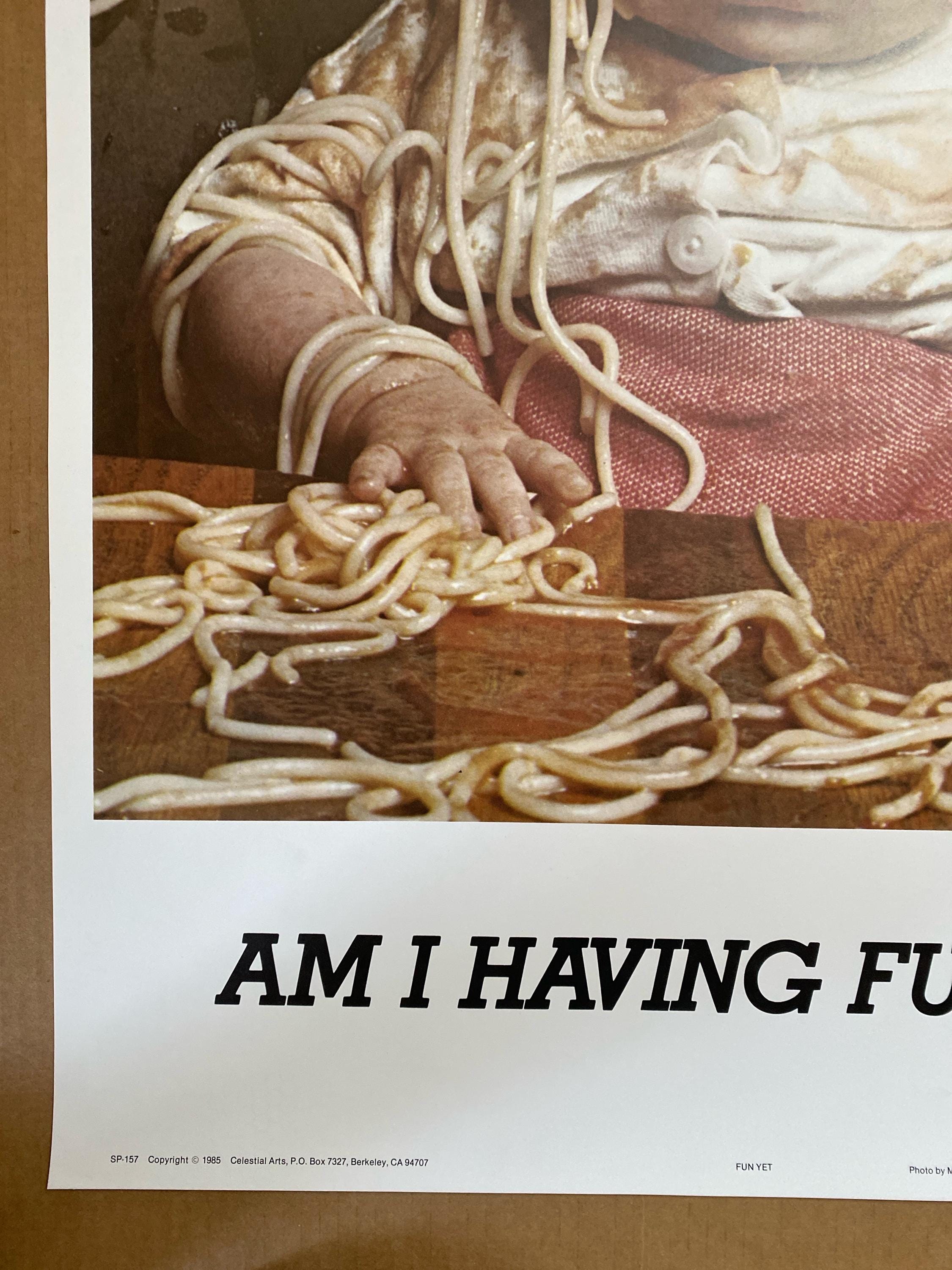 Original Vintage Poster Fun yet Child Spaghetti Kid Mess Pasta Kitchen ...