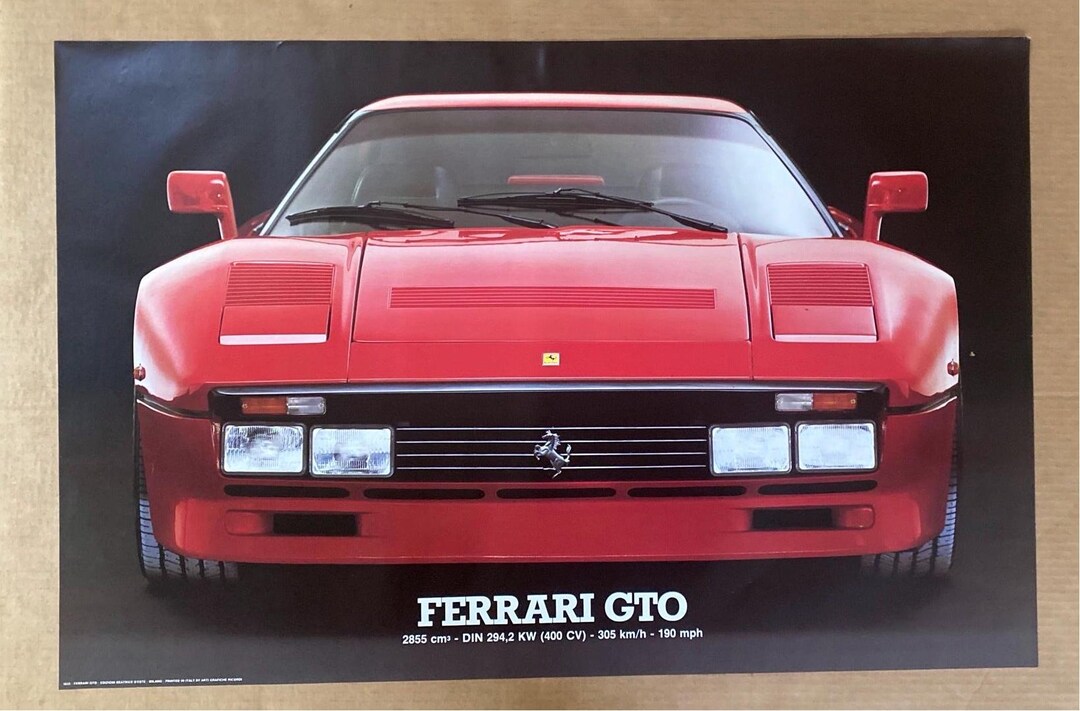 Ferrari GTO Vintage Poster Original Sport Car Race Car Red 1980s Italy ...