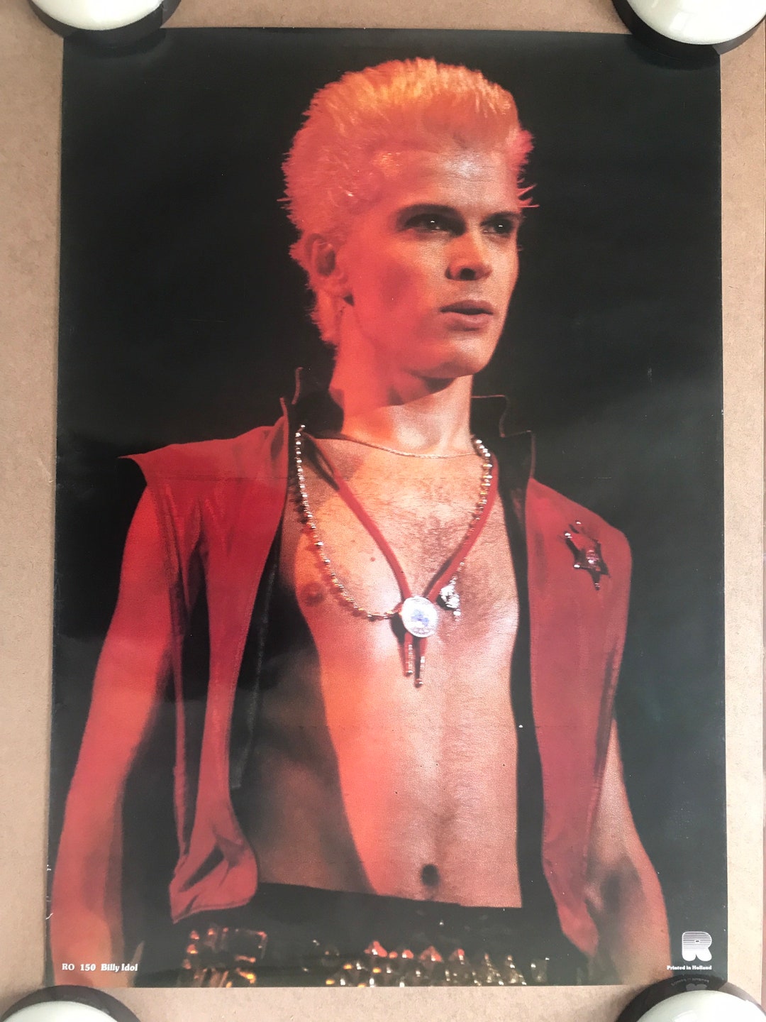 Vintage Original 1980s Billy Idol on Stage Pinup Poster Red Vest Music ...