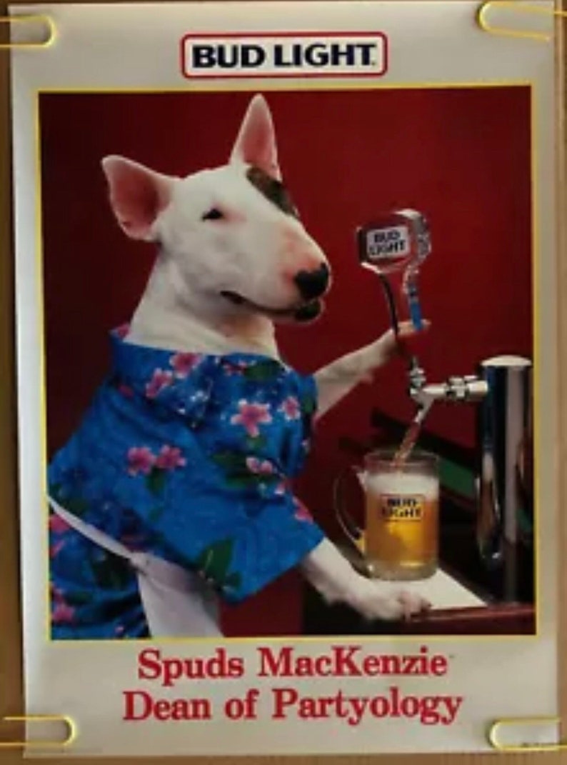 Spuds Mackenzie Original Vintage Poster Bud Light Partyology Beer 1986 ...