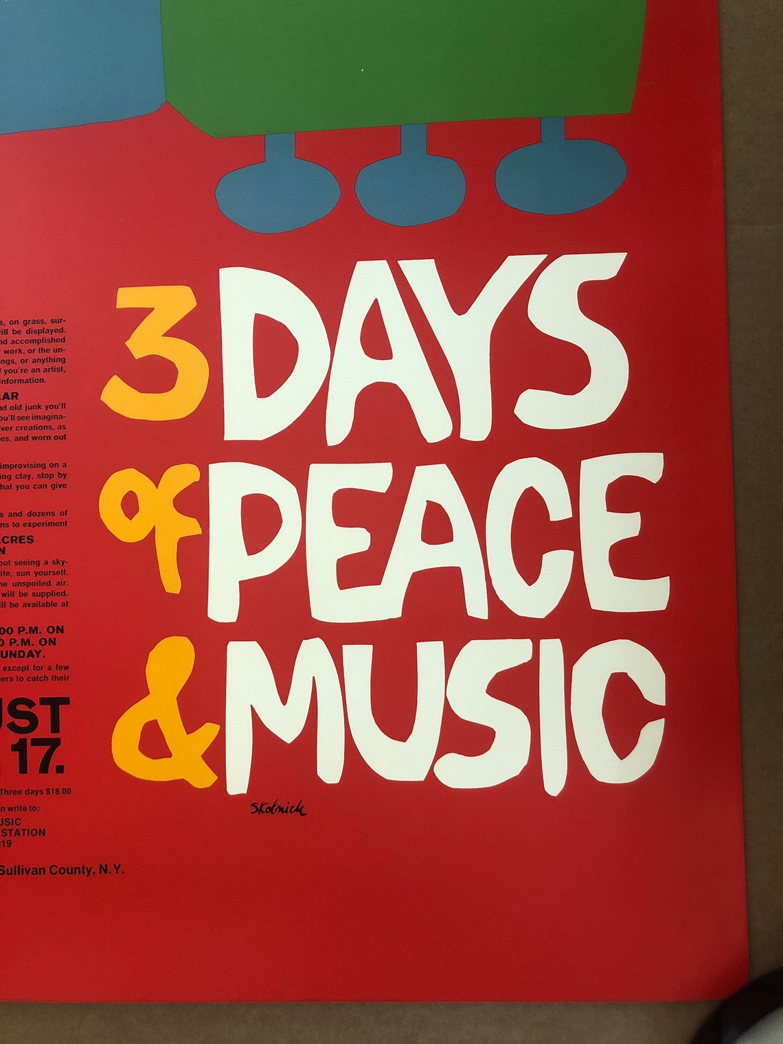 Vintage Woodstock Poster Arnold Skolnick Large 1969 Peace Music Dove - Etsy