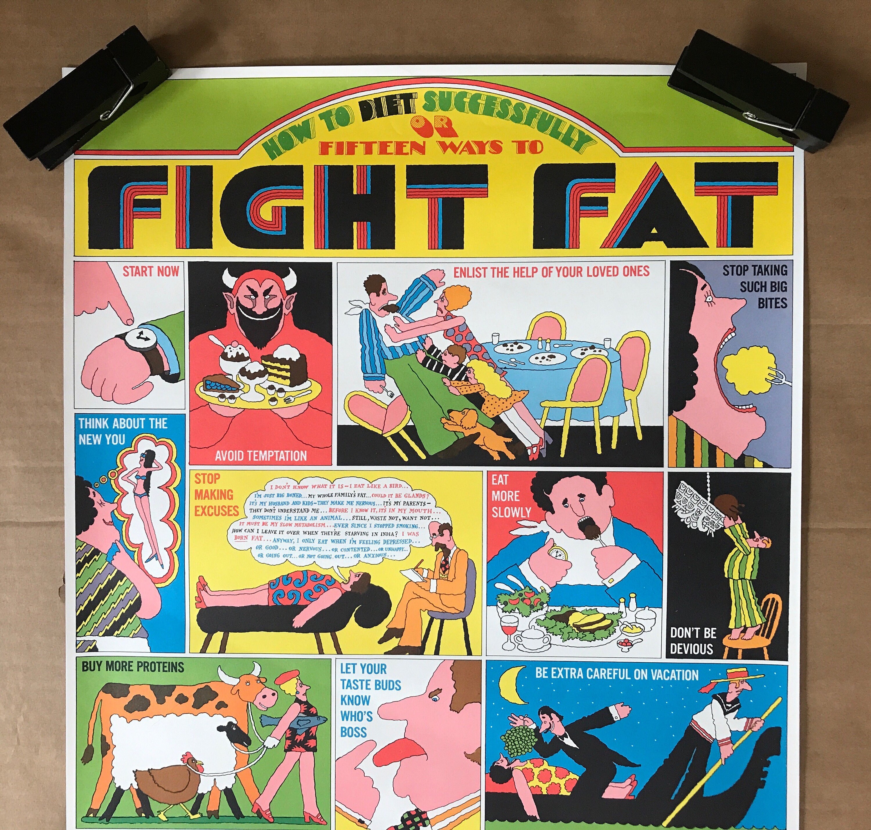 Vintage Original 1970 Successful Ways to Fight Fat Poster | Etsy