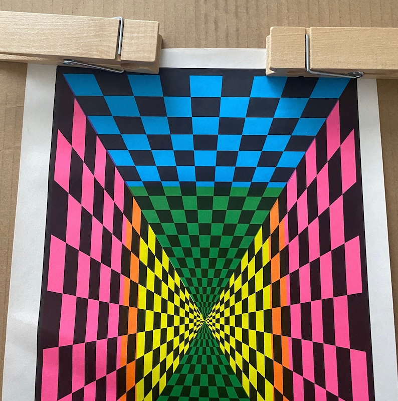 Visual Delusion Geometric Blacklight Poster 1970’s Abstract Checks ...