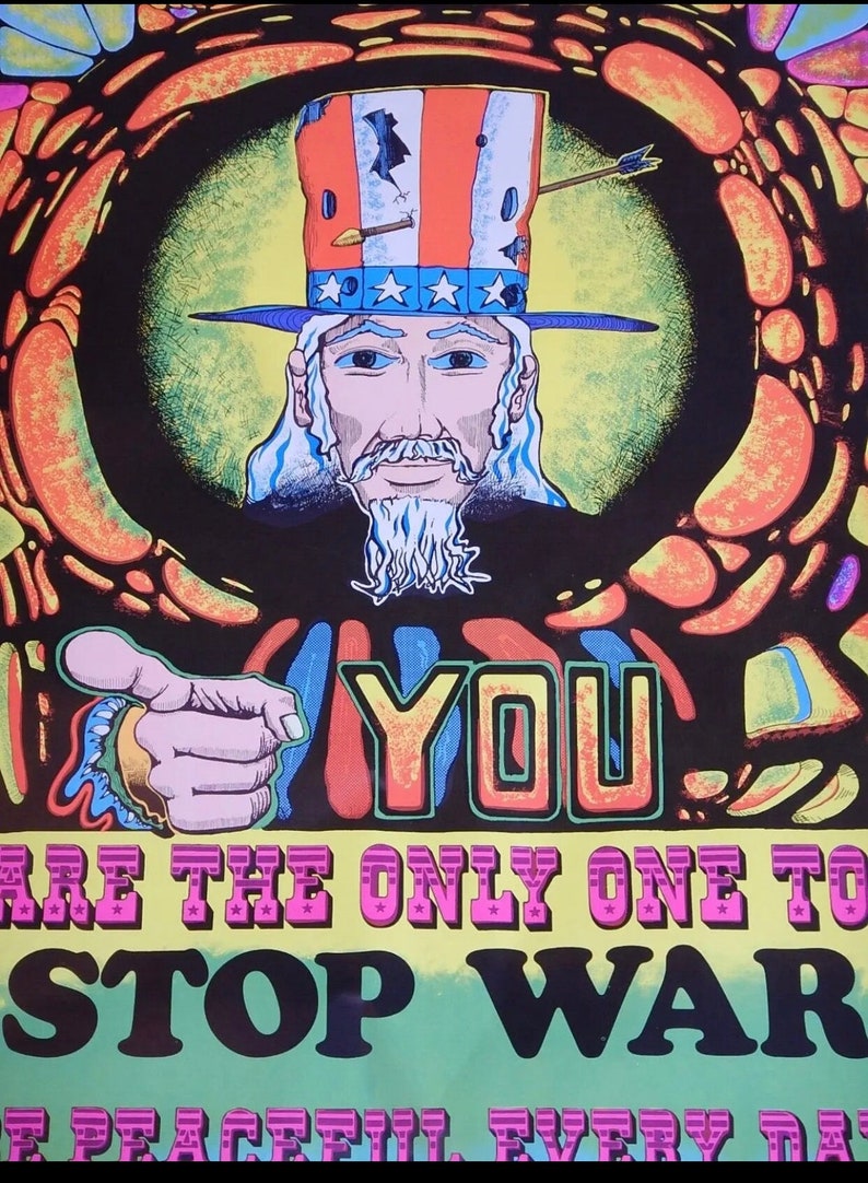 Uncle Sam Stop War Blacklight Poster Original Vintage Wespac 1970 ...